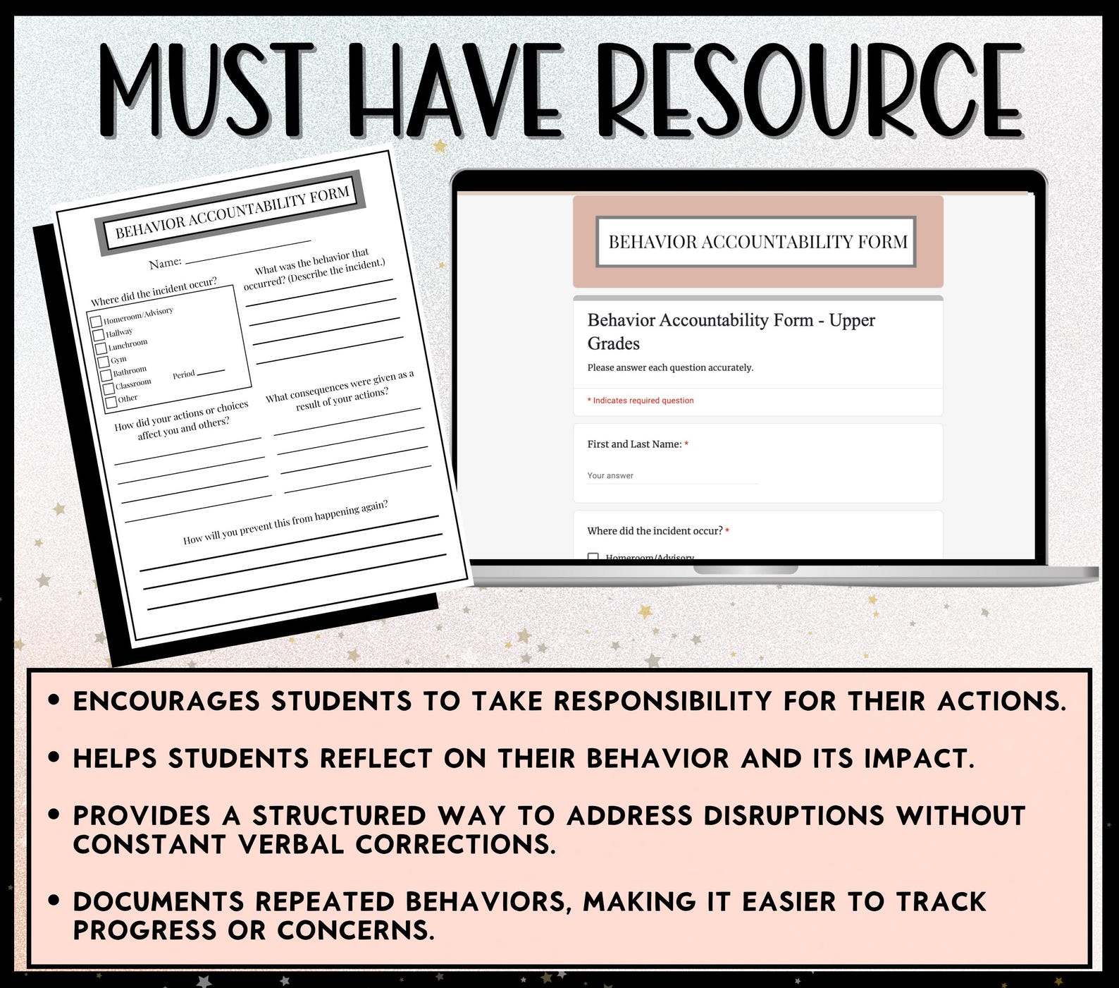 Middle and High School Behavior Accountability Form | Digital and ...