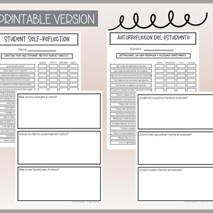 Student Self-reflection Assessment | Parent Teacher Conference Form ...
