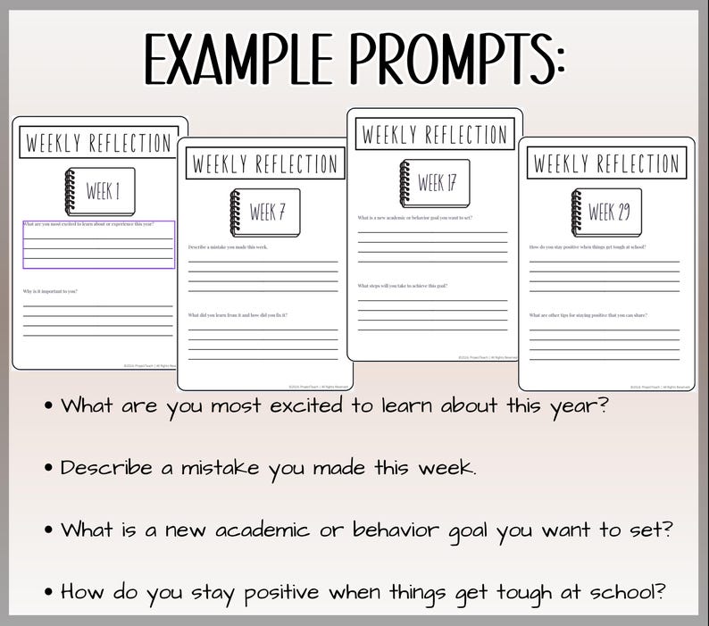 Student Self-reflection Journal: Weekly Printable & Digital SEL (180 ...