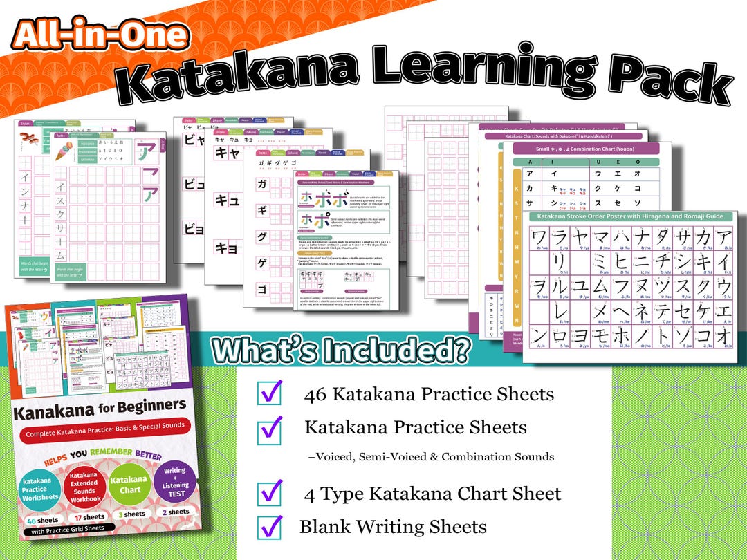 Katakana Worksheets Bundle | Japanese Writing Practice Workbook ...