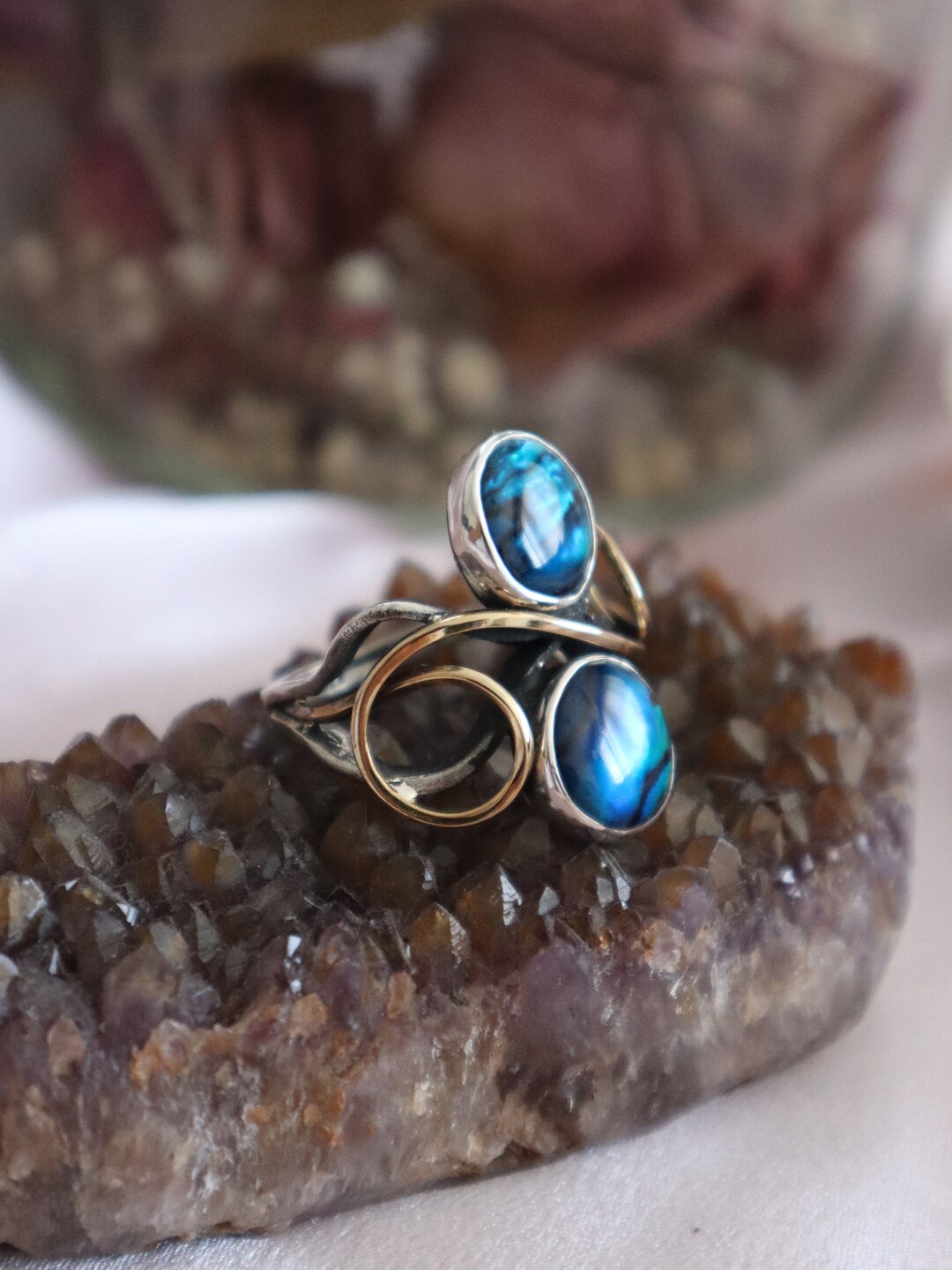 Ocean Ring, Ocean Silver Ring, Pearl Silver Ring, Multistone Gemstone ...