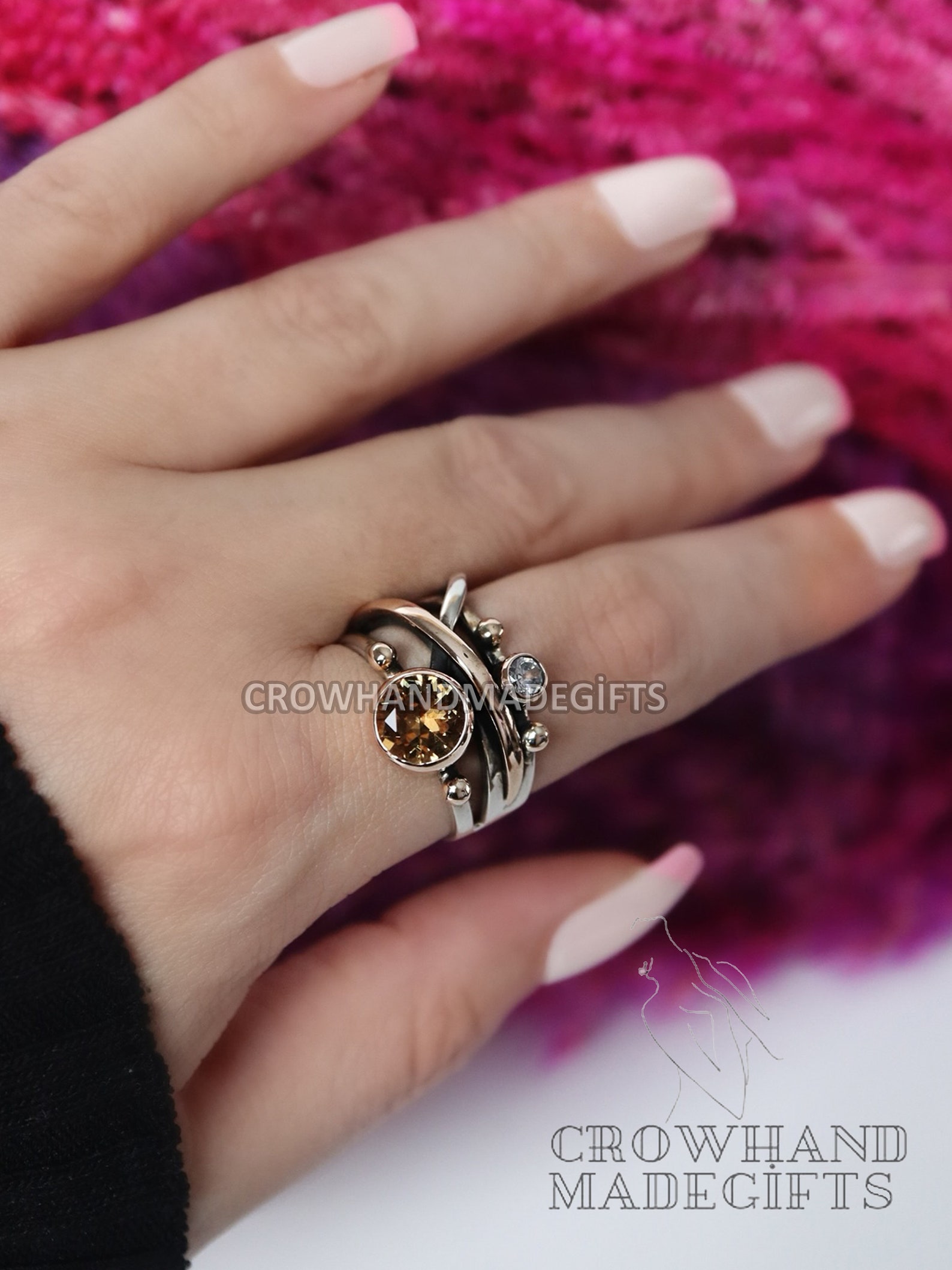 Color Changing Stone Cross Silver Ring, Multi Gemstone Ring, Old Style ...
