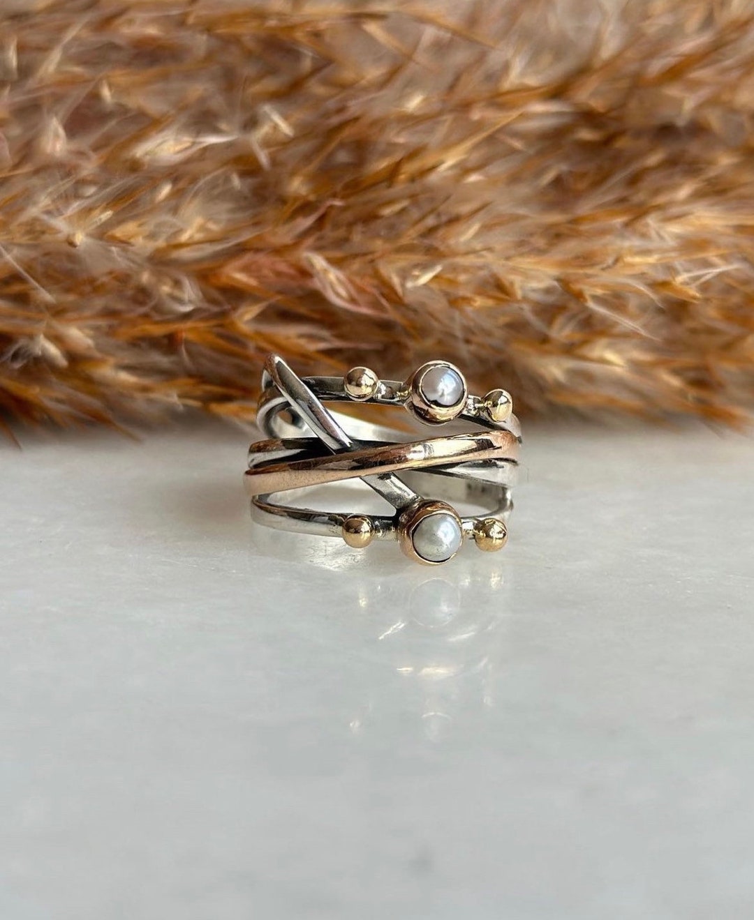 Pearl Stone Cross Silver Ring, Gemstone Ring, Old Style Authentic Ring ...