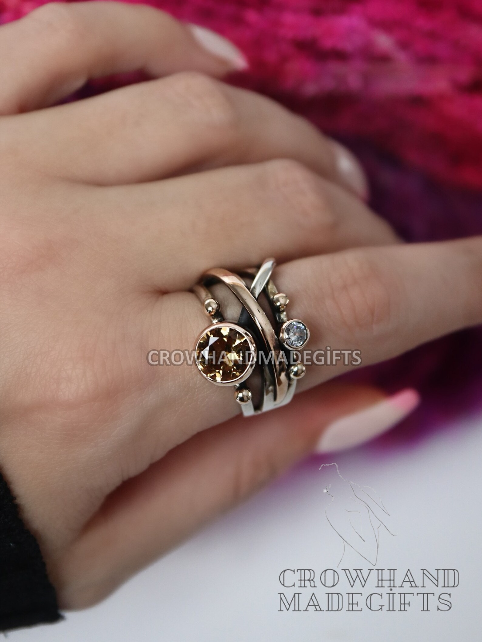 Color Changing Stone Cross Silver Ring, Multi Gemstone Ring, Old Style ...