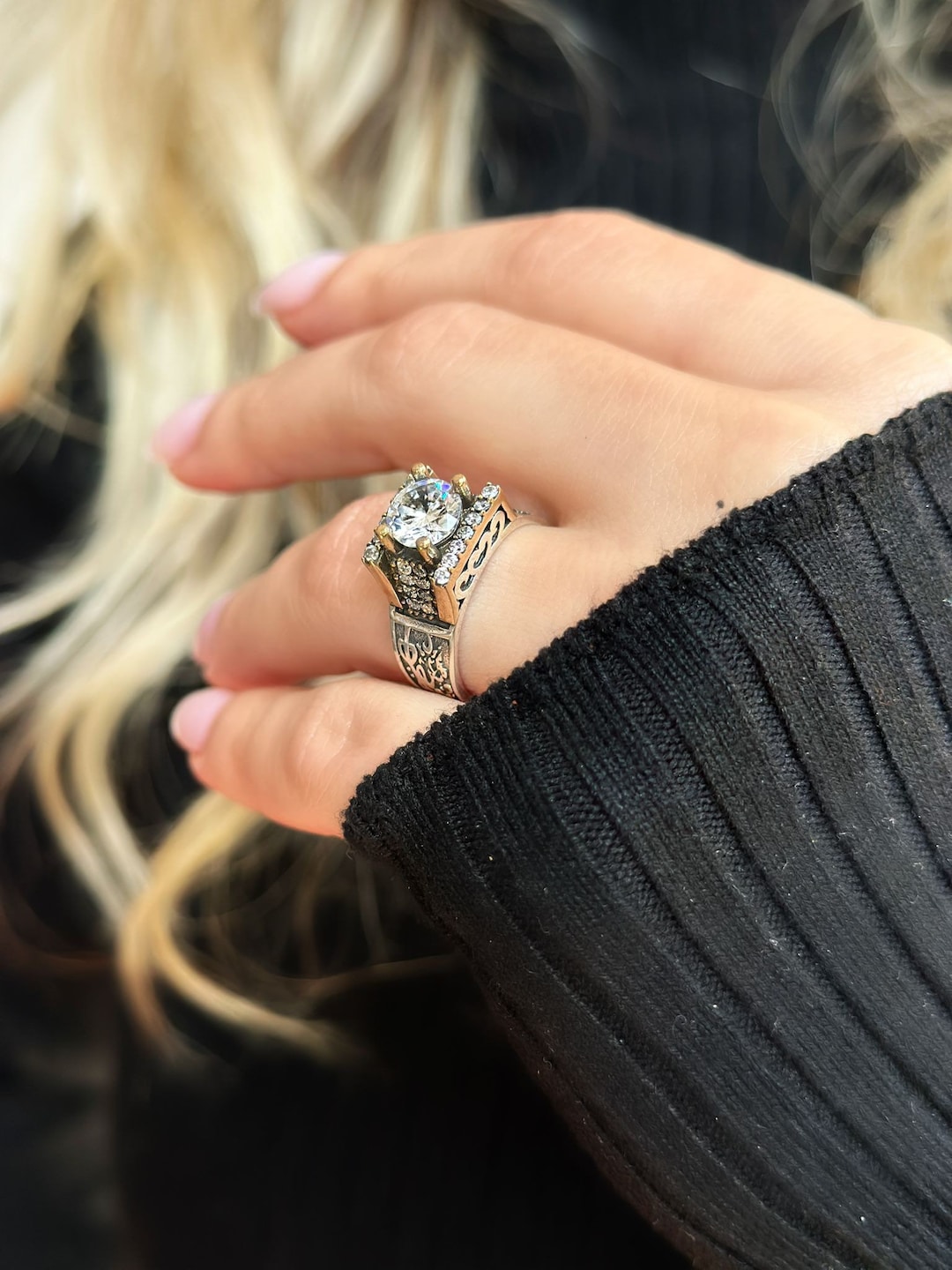 Solitaire Silver Ring, One Stone CZ Ring, Cubic Zircon Ring, Old Style ...