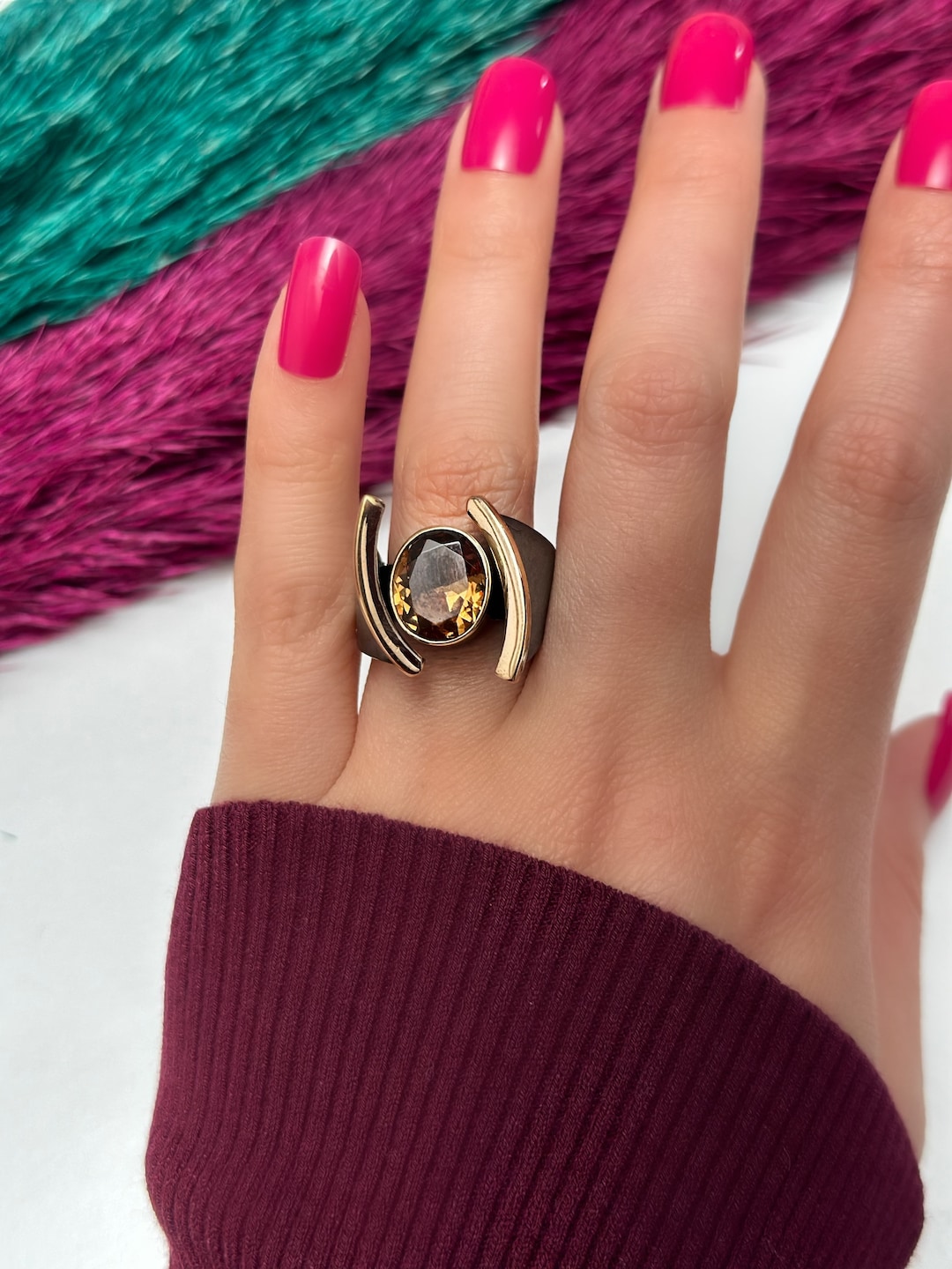 Color Changing Stone Cross Silver Ring, Big Gemstone Ring, Old Style ...