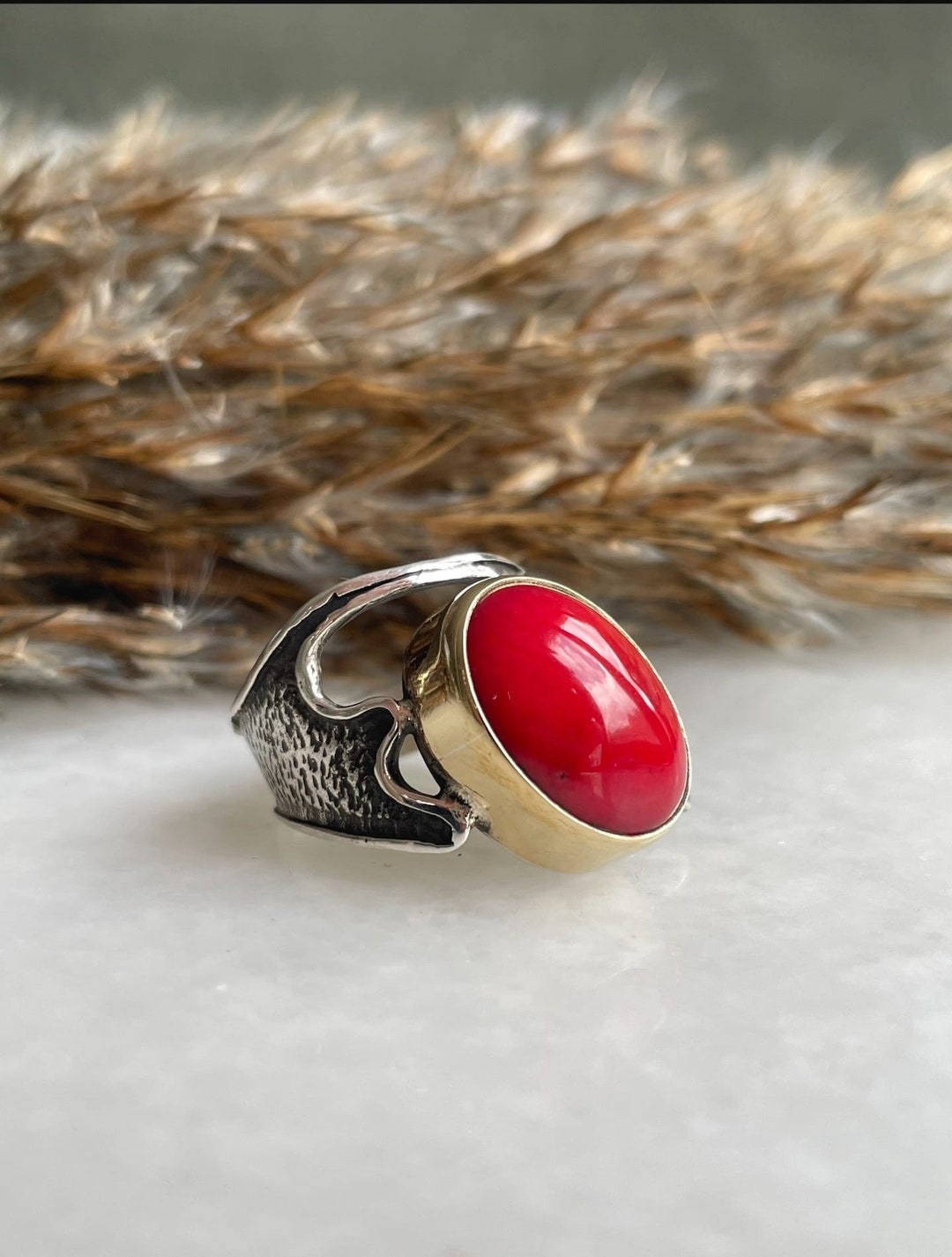 Red Coral Silver Ring, Silver Ring, 925 Sterling Silver Ring, Large ...