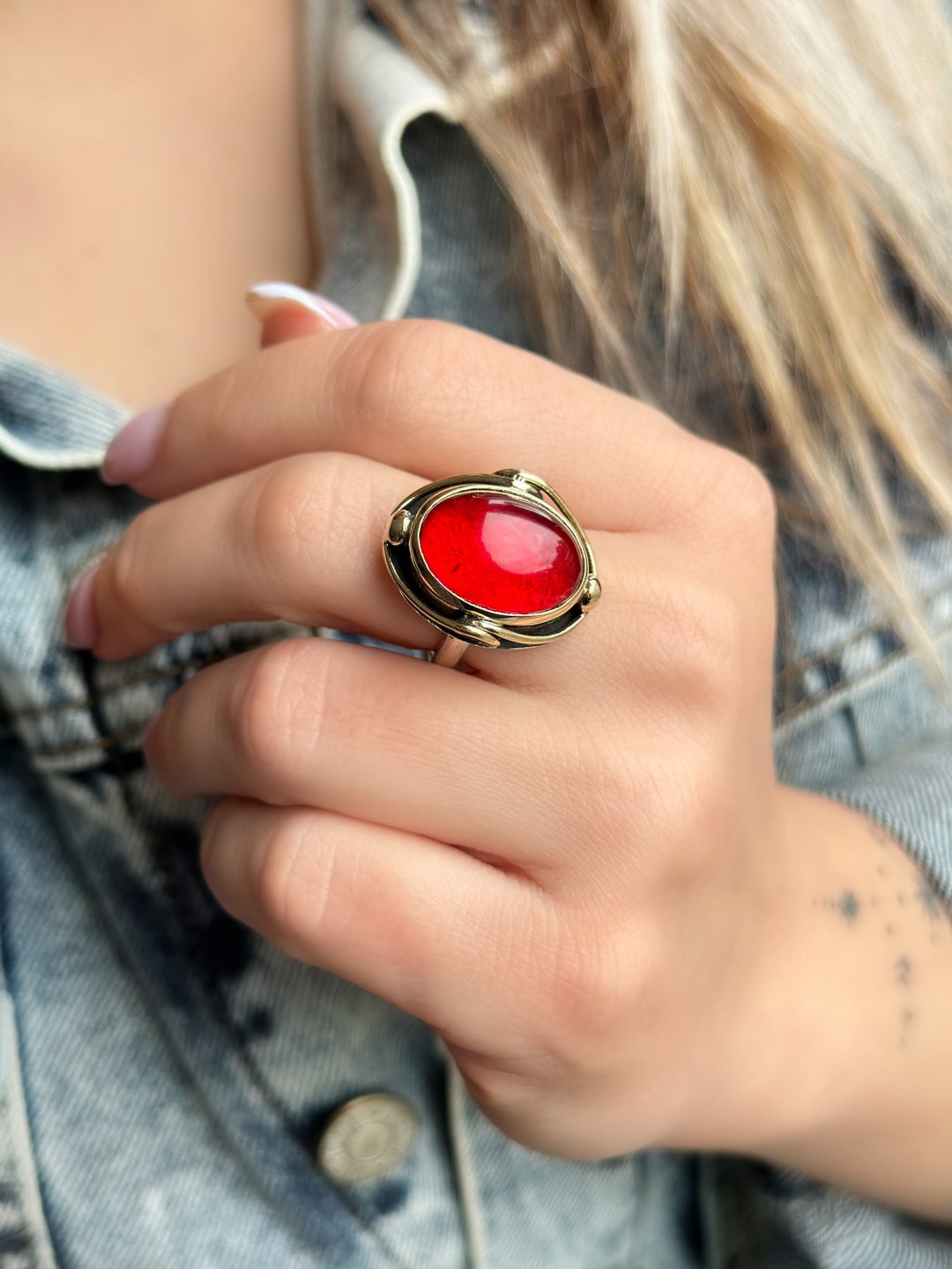 Solitaire Garnet Stone Ring, Silver Ring, 925 Solid Sterling Silver ...