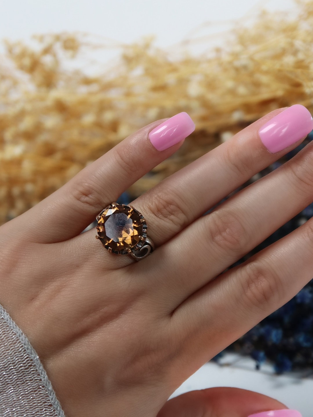 Color Changing Stone Silver Ring, Big Gemstone Ring, Old Style ...