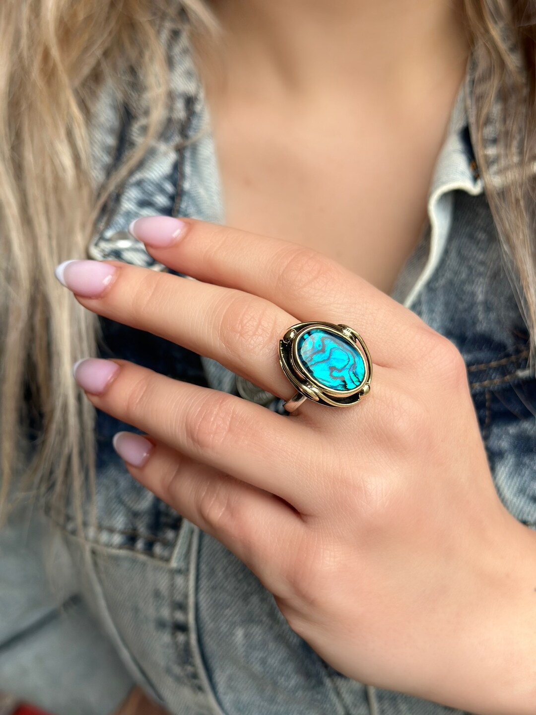 Ocean Pearl Ring, Ocean Silver Ring, Pearl Silver Ring, Large Gemstone ...
