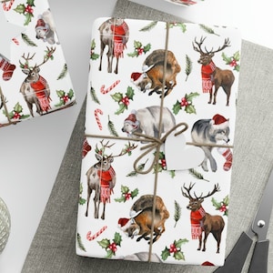 Christmas Animals Gift Wrapping Paper Roll, Santa Animals Gift Wrapping ...