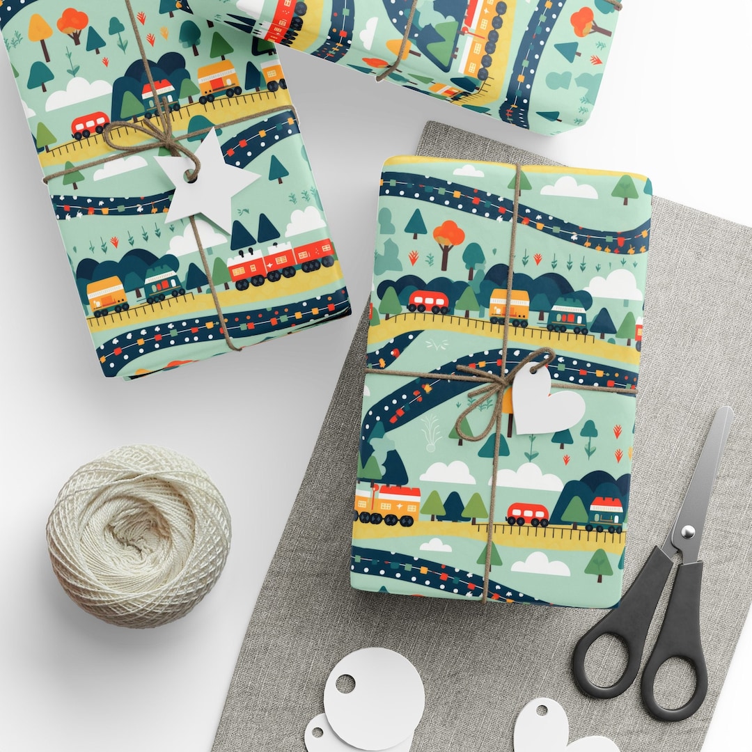 Train Wrapping Papers, Train Gifts Wrapping Paper, Train Birthday Party ...