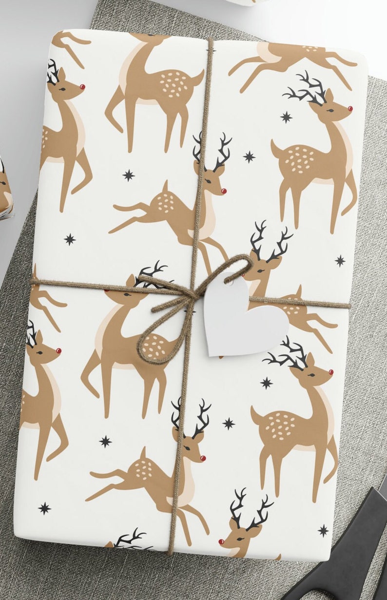 Deer Wrapping Paper Roll, Reindeer Christmas Gift Wrapping Paper ...