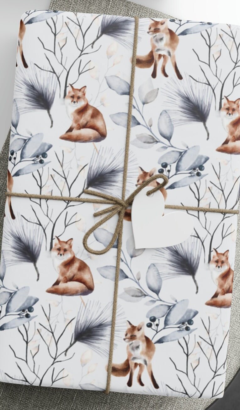 Fox Wrapping Paper Roll, Winter Fox Gift Wrapping Paper, Fox Birthday ...