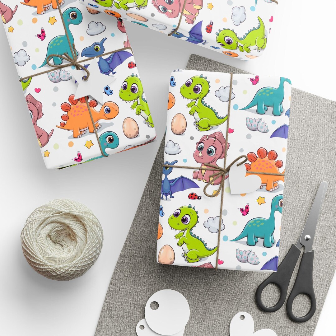 Dino Wrapping Papers, Baby Dino Wrapping Paper Roll, Dinosaur Wrapping ...