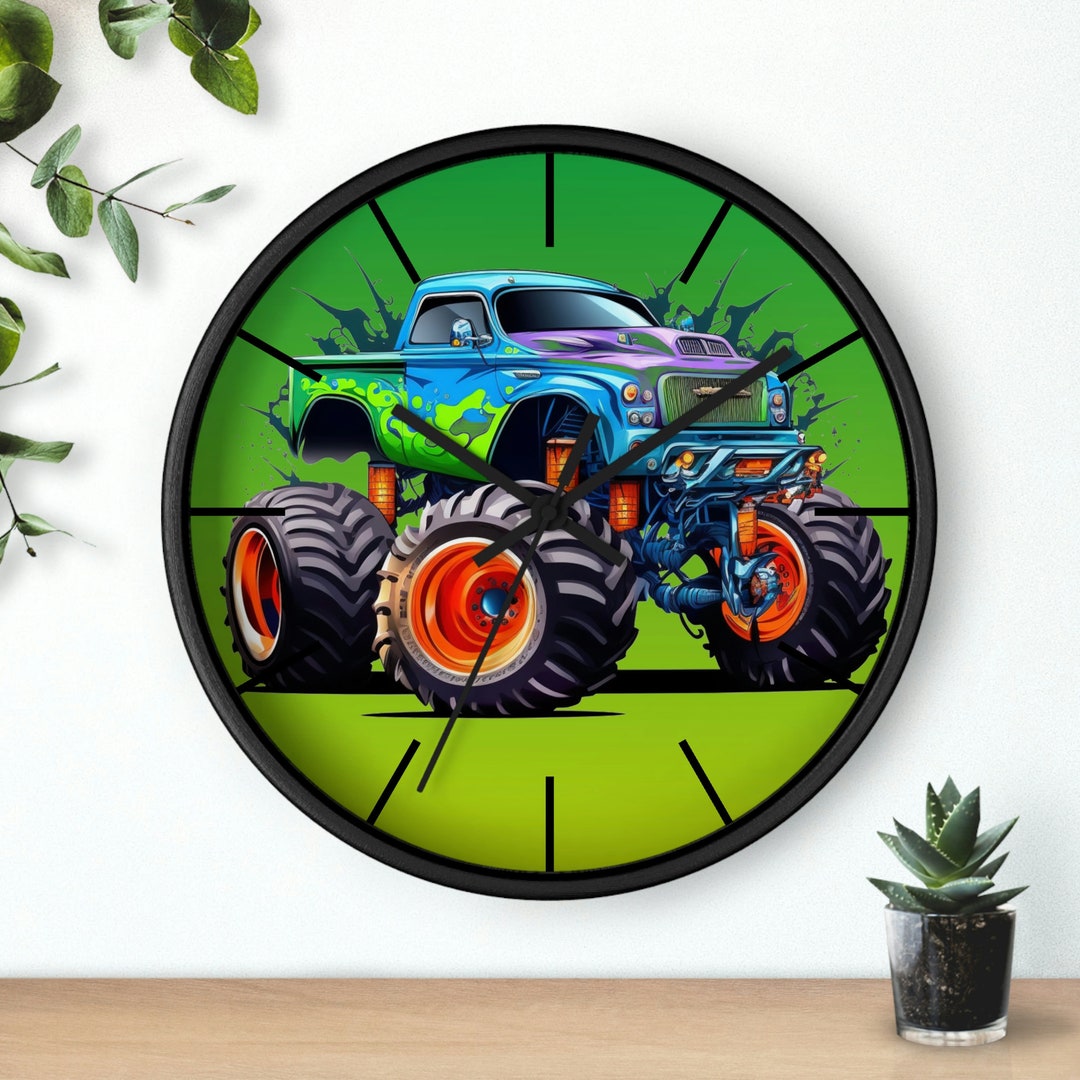 Monster Truck Boy Gift Wall Clock, Monster Truck Birthday Gift Wall ...