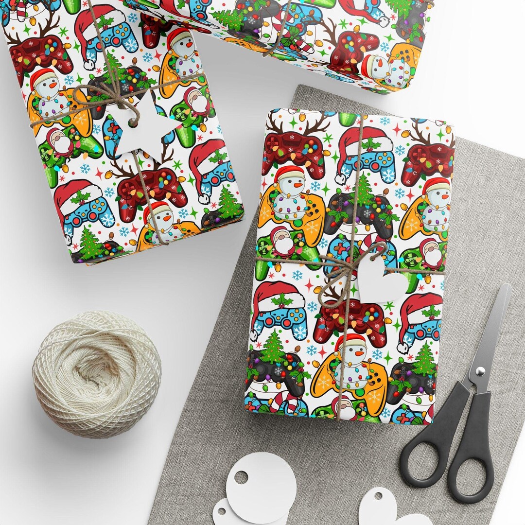 Christmas Gaming Controller Wrapping Paper, Gaming Controller Festive ...