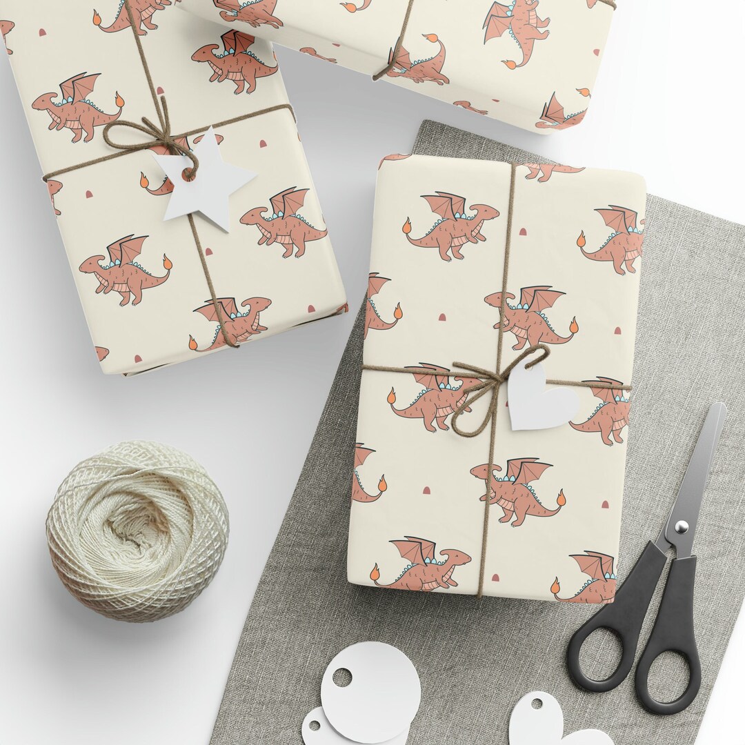 Dragon Wrapping Paper Roll, Dragon Birthday Gift Wrapping Paper, Dragon ...