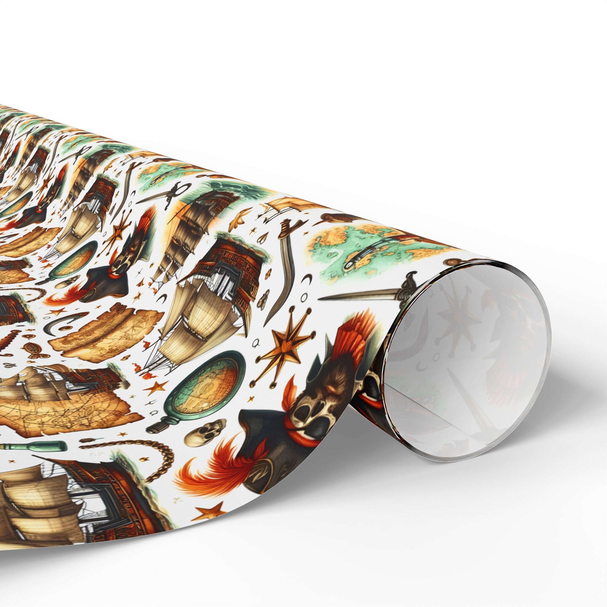Pirates Wrapping Papers, Pirate Map Gifts Wrapping Paper Roll, Pirate ...