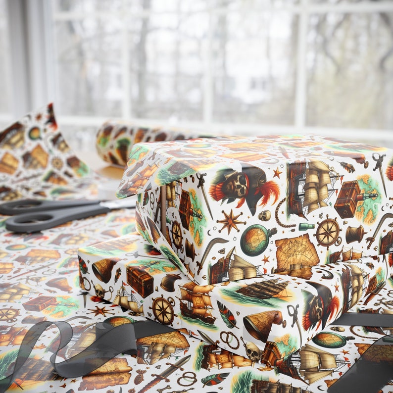 Pirates Wrapping Papers, Pirate Map Gifts Wrapping Paper Roll, Pirate ...