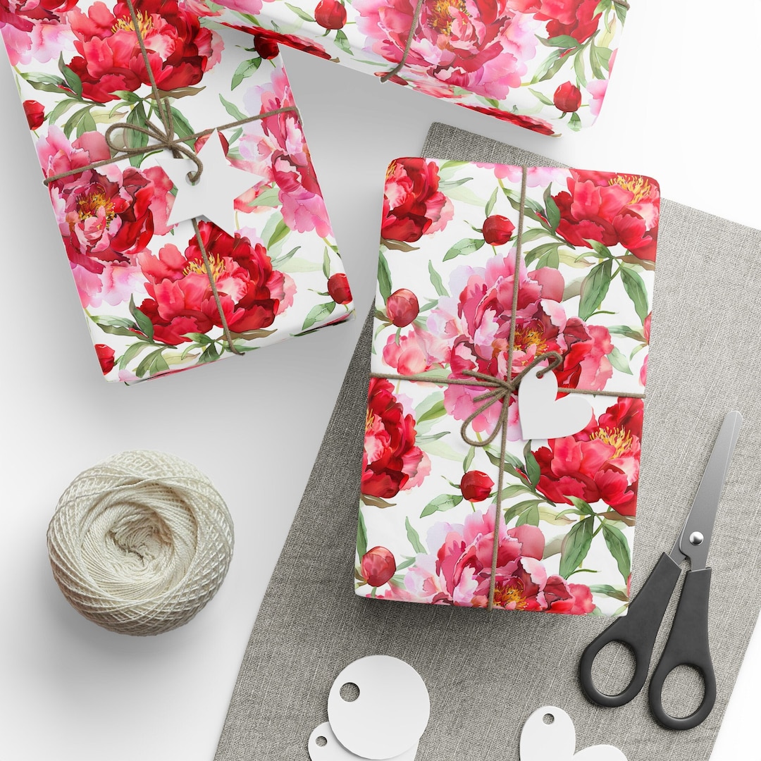 Peony Flower Wrapping Papers, Red Peonies Flowers Gifts Wrapping Paper ...
