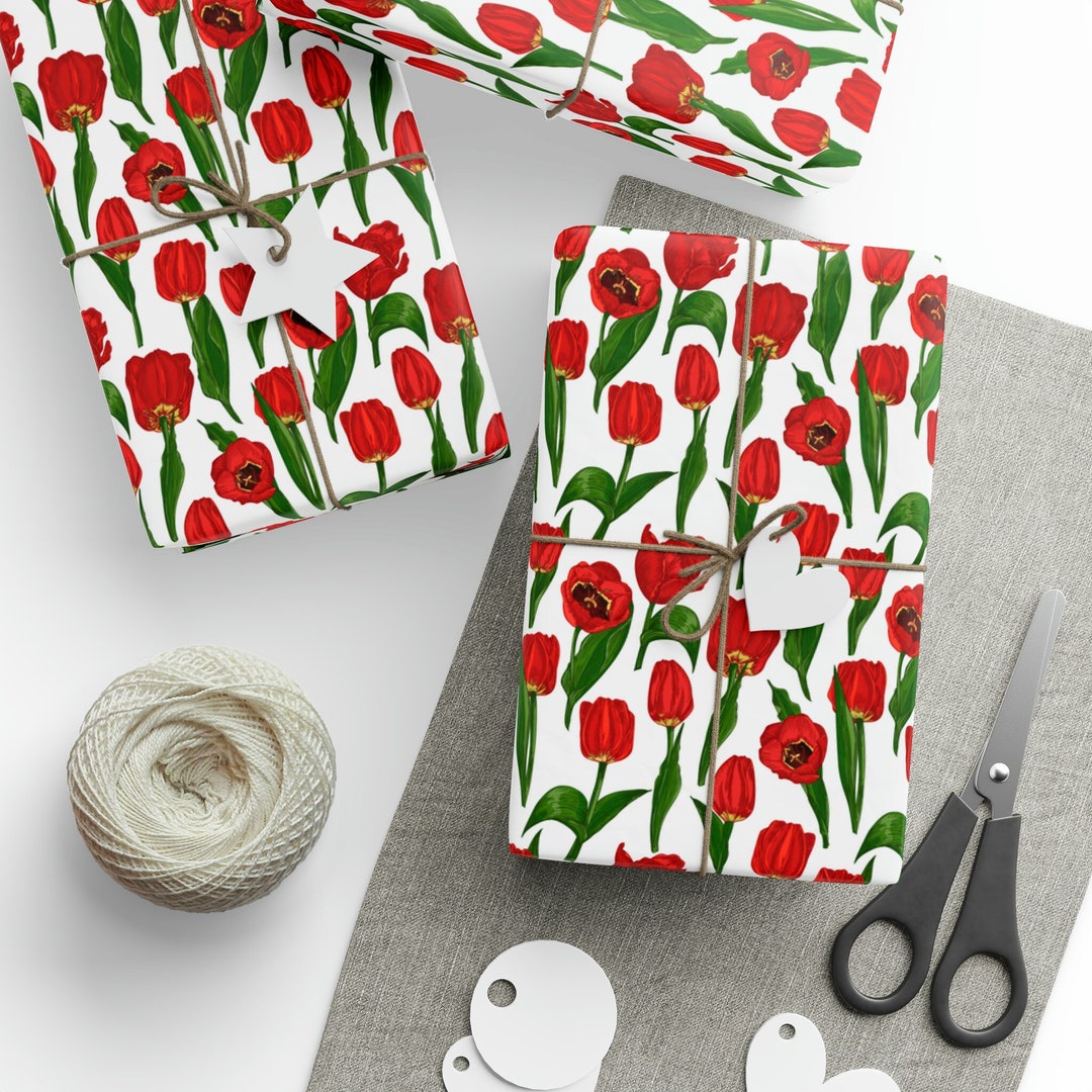 Red Tulips Gift Wrapping Papers, Tulips Gift Wrapping Paper Roll ...