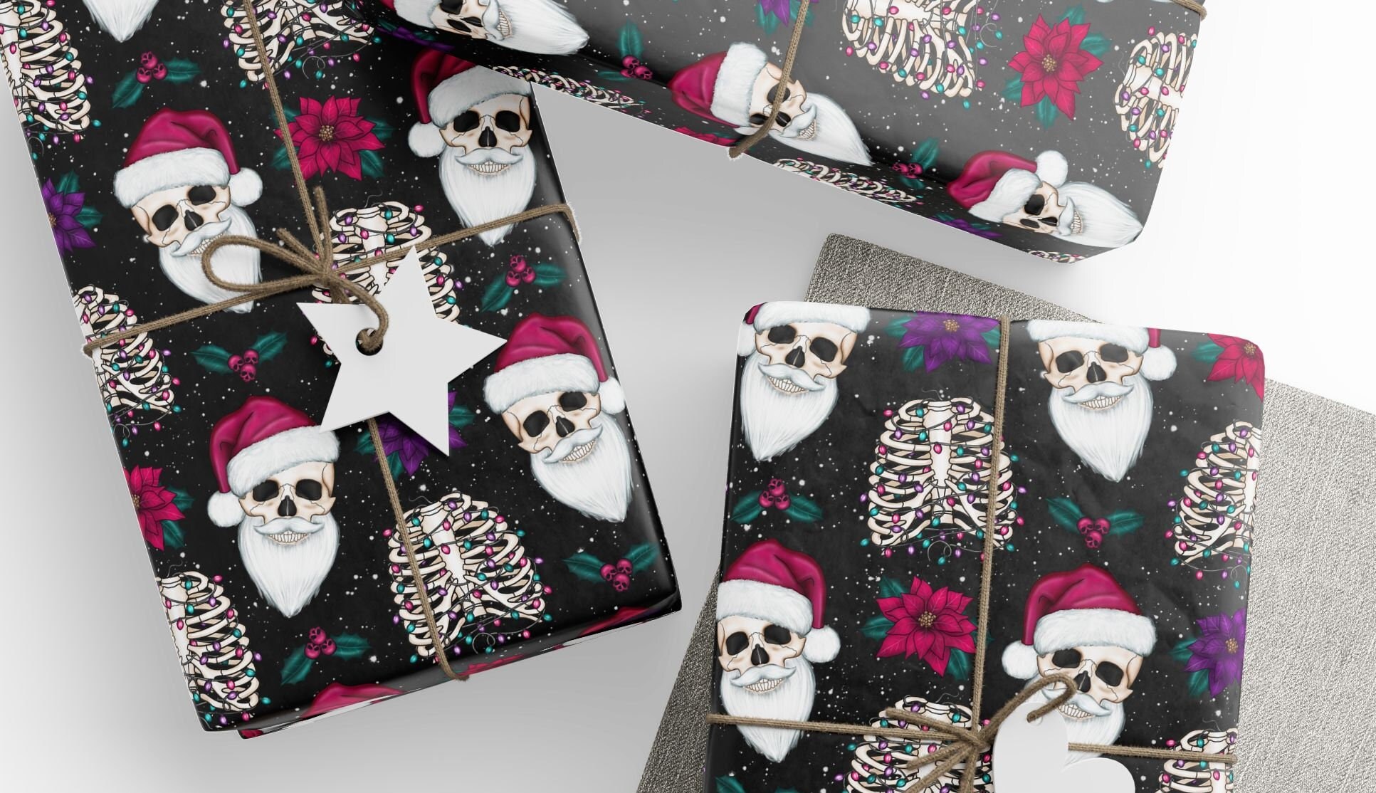 Santa Skeleton and Bones Wrapping Papers, Skeleton Christmas Wrapping ...