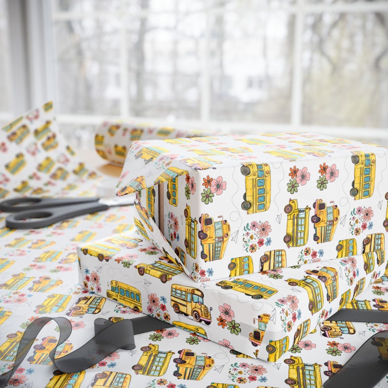 School Bus Wrapping Papers, Back to School Gifts Wrapping Paper Roll ...