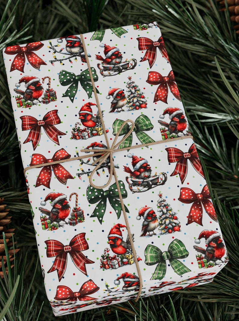 Red Cardinal Christmas Wrapping Paper Roll, Cardinal Holiday Gift ...