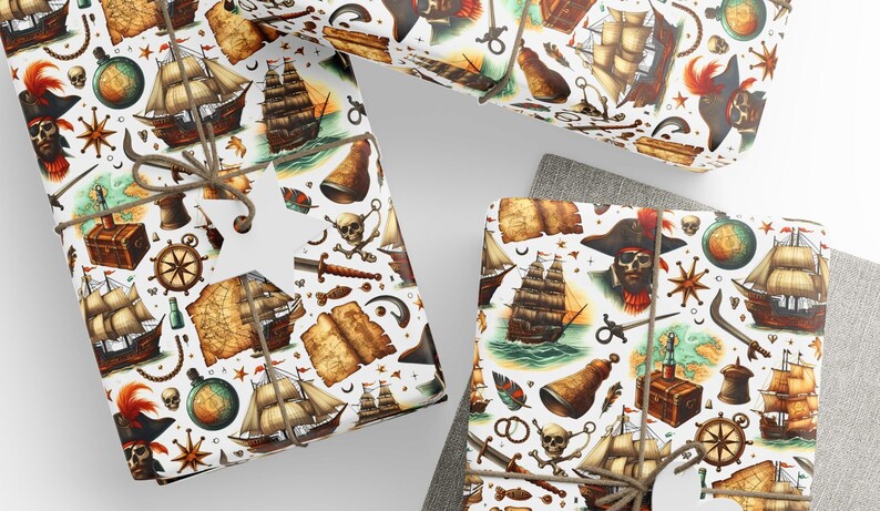 Pirates Wrapping Papers, Pirate Map Gifts Wrapping Paper Roll, Pirate ...