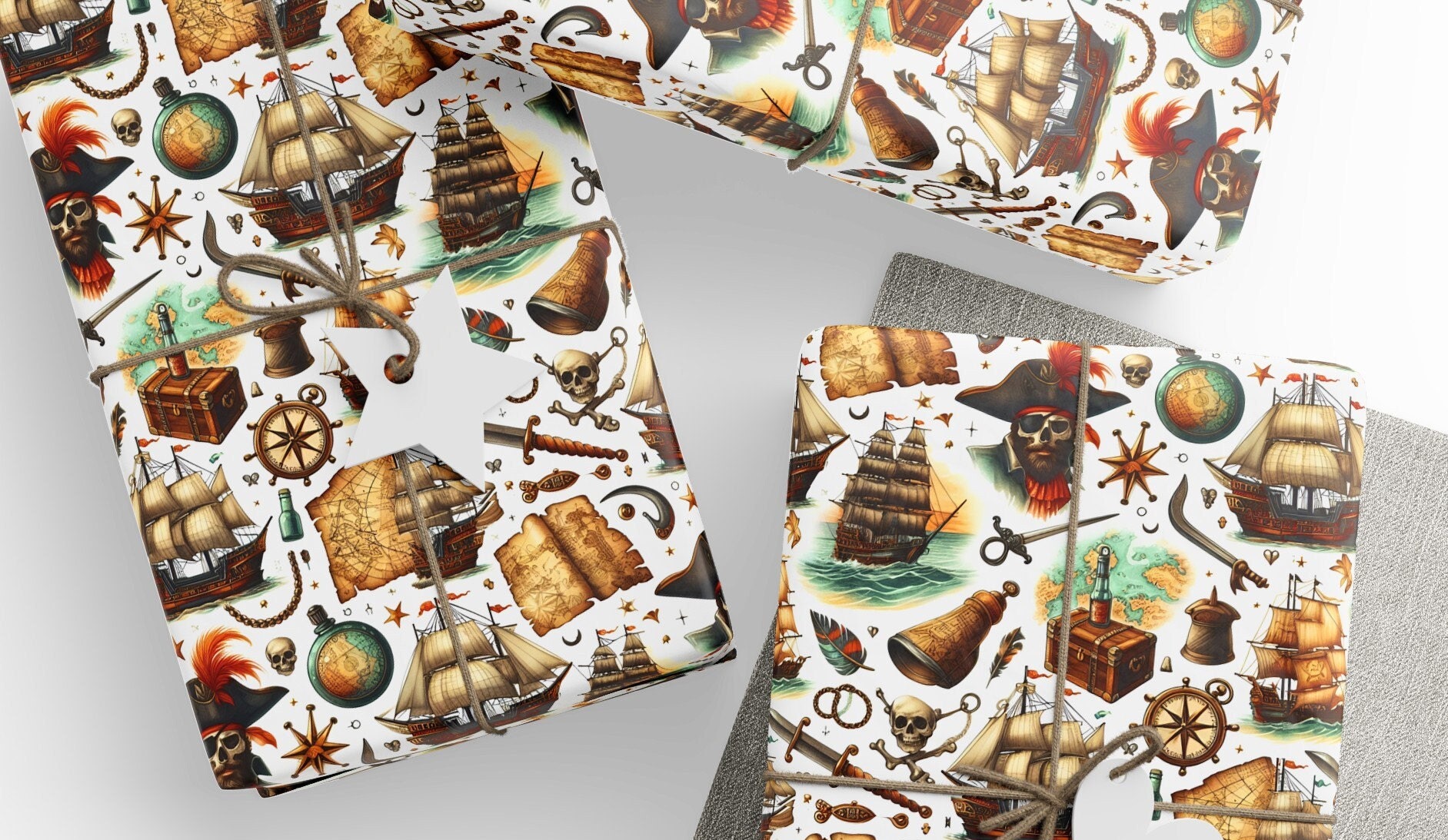 Pirates Wrapping Papers, Pirate Map Gifts Wrapping Paper Roll, Pirate ...