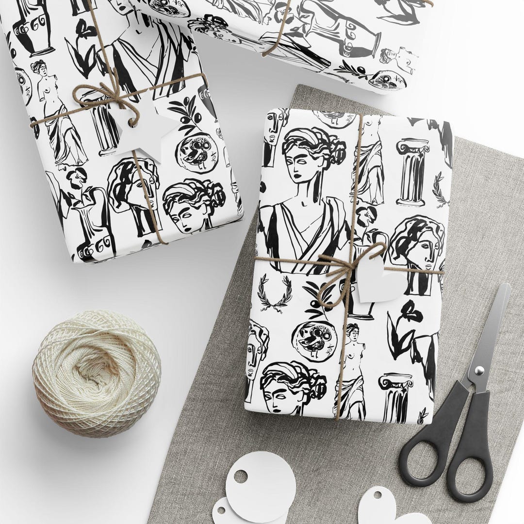 Ancient Greek Wrapping Paper Roll, Black and White Ancient Greek ...
