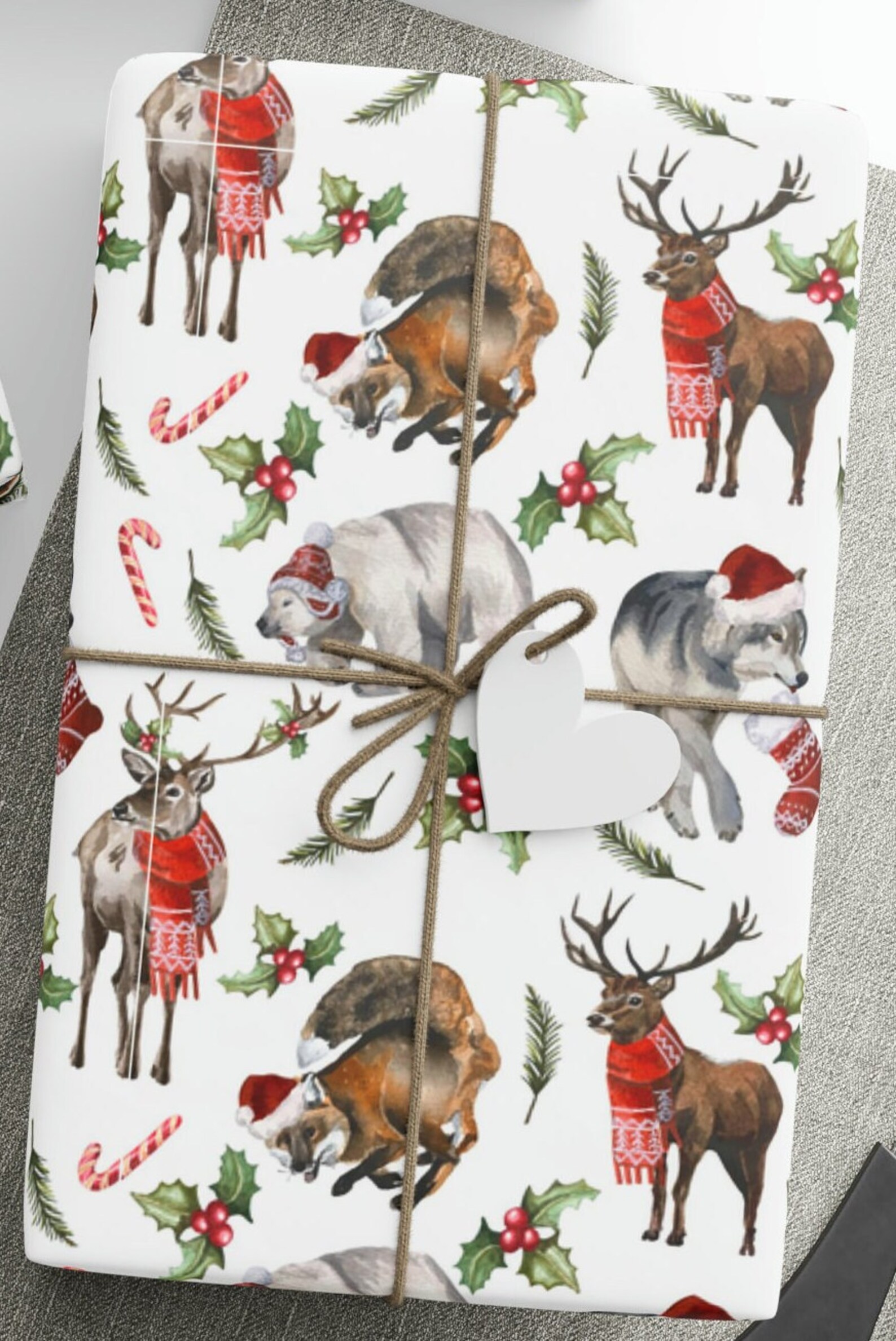 Christmas Animals Gift Wrapping Paper Roll, Santa Animals Gift Wrapping ...