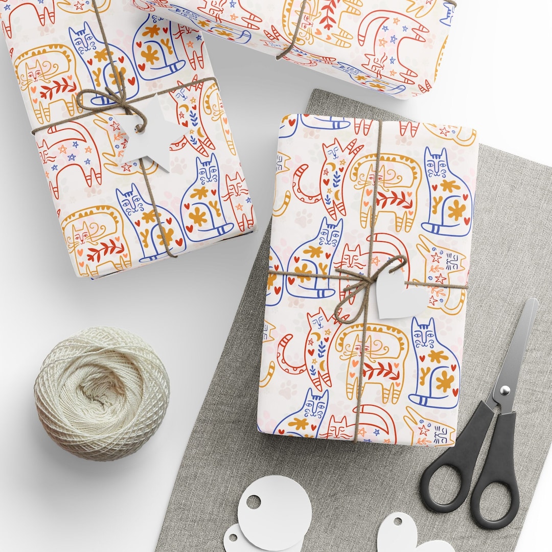 Cat Wrapping Paper Roll, Whimsical Cats Gifts Wrapping Paper, Cute Cats ...