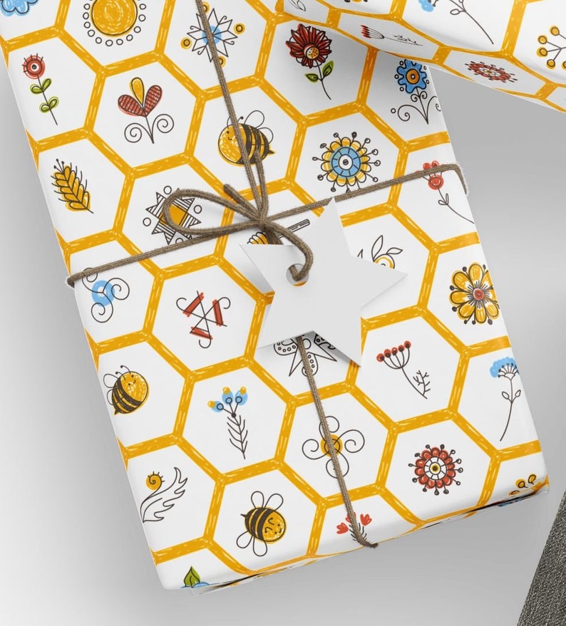 Cute Bee Wrapping Papers, Bee Wrapping Paper Roll, Beehive Gifts ...