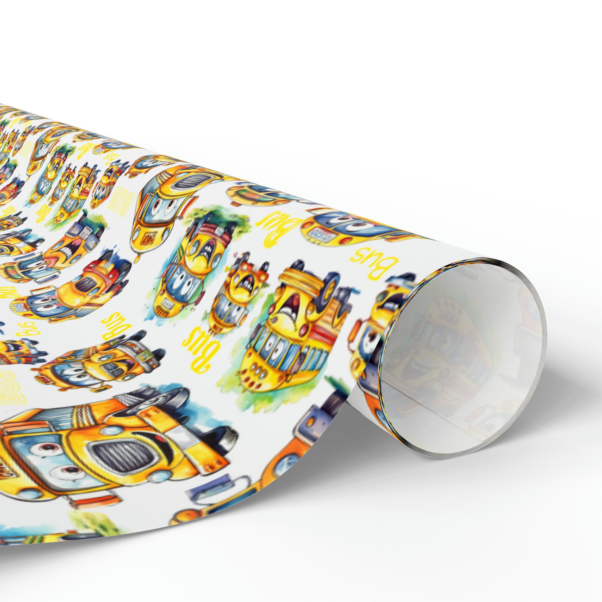 Bus Wrapping Paper Roll, School Bus Wrapping Paper Roll, Watercolor ...