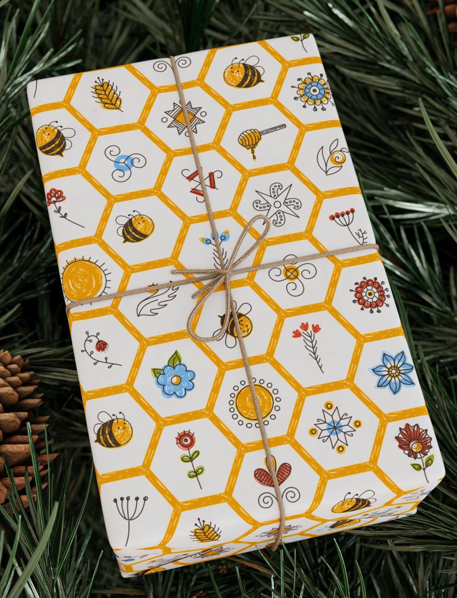 Cute Bee Wrapping Papers, Bee Wrapping Paper Roll, Beehive Gifts ...