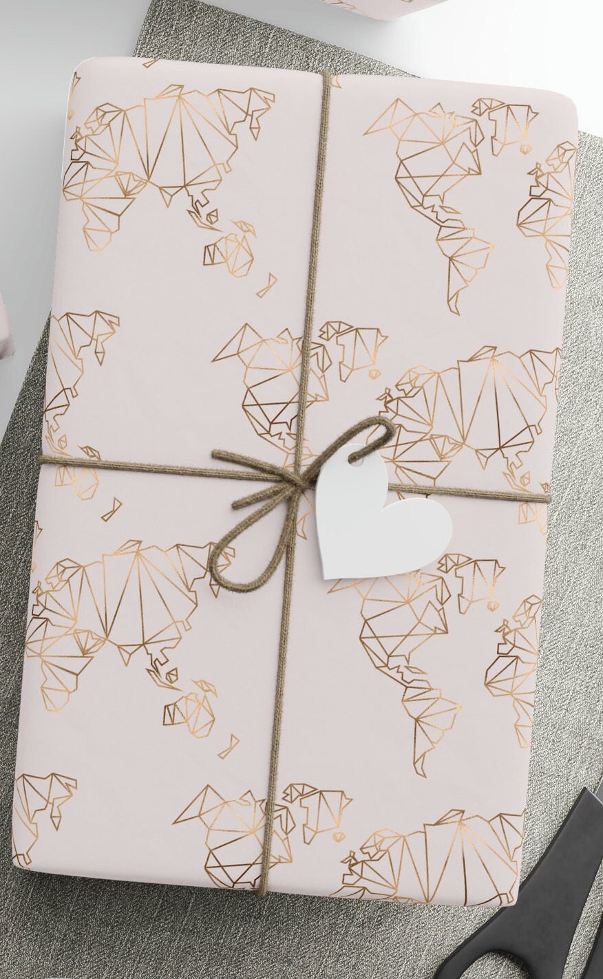 World Map Wrapping Paper, World Map Line Art Wrapping Paper ...