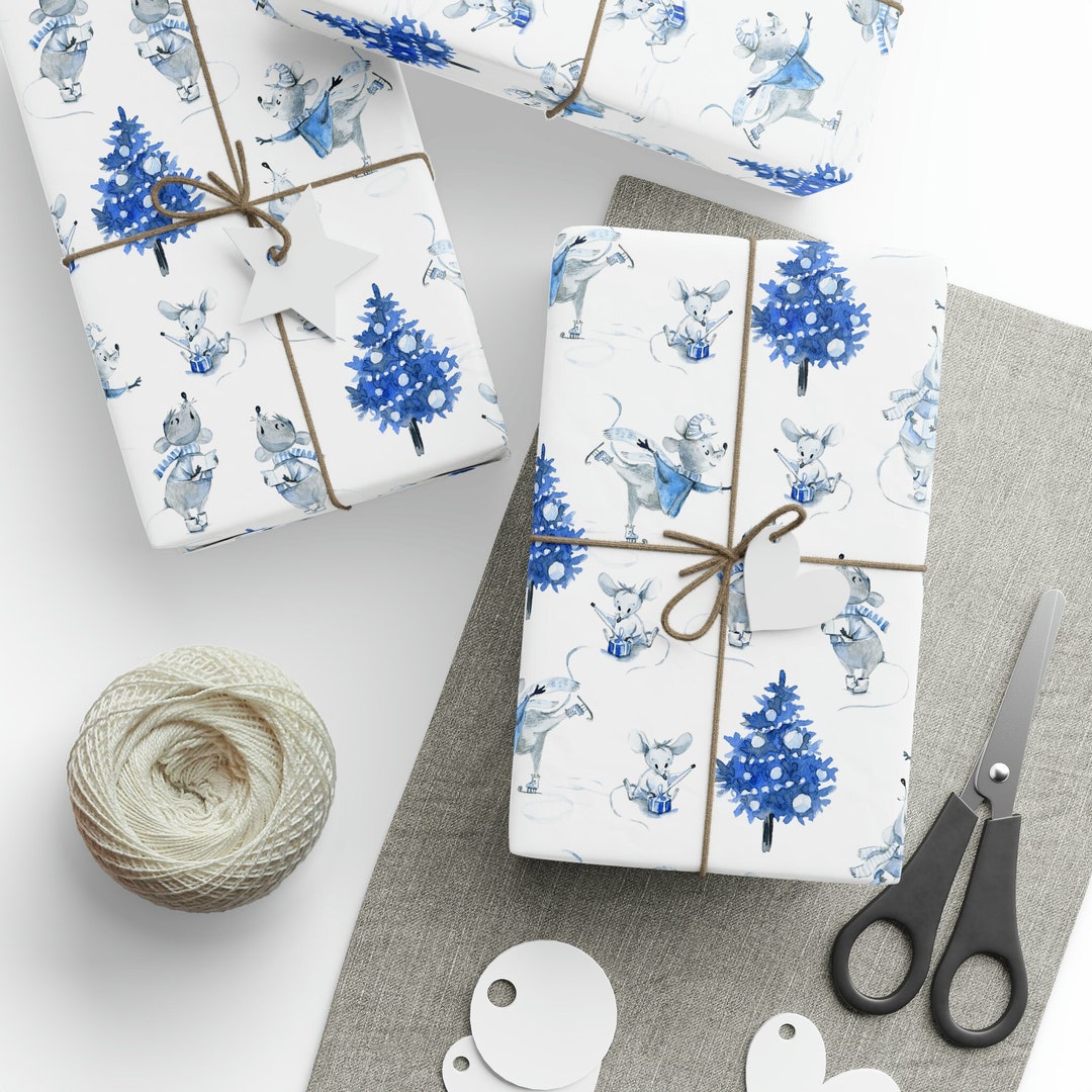 Mice Skating Wrapping Paper Roll, Mice Winter Skater Gift Wrapping ...