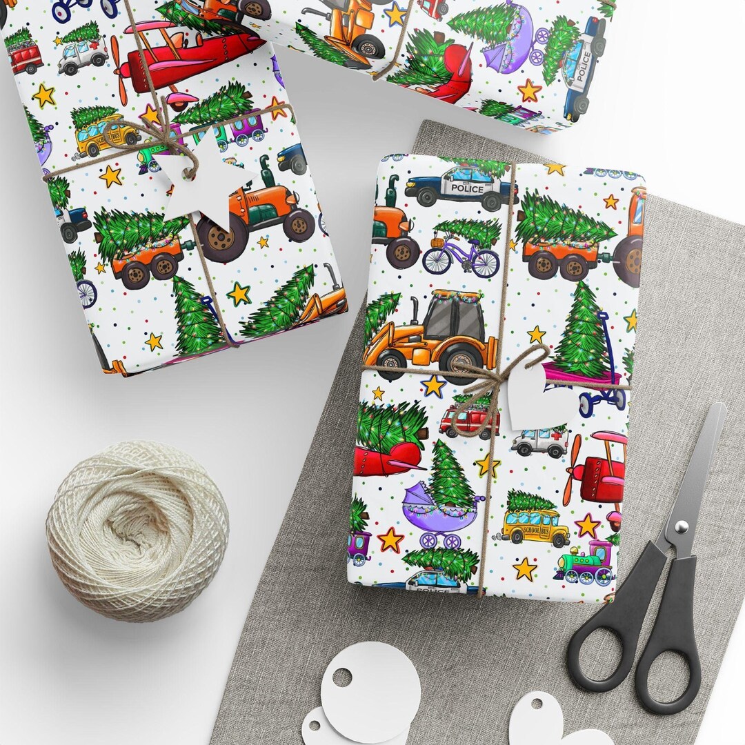 Christmas Wrapping Paper for Kids, Christmas Vehicles Gift Wrap ...