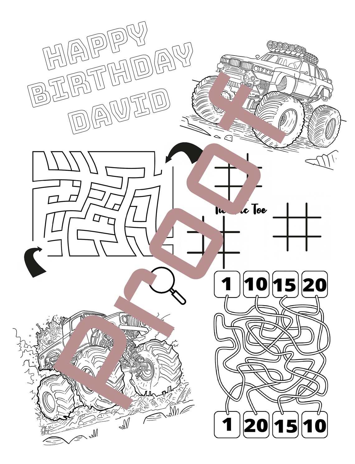 Printable Monster Truck Kid Birthday Activity and Coloring Sheet ...