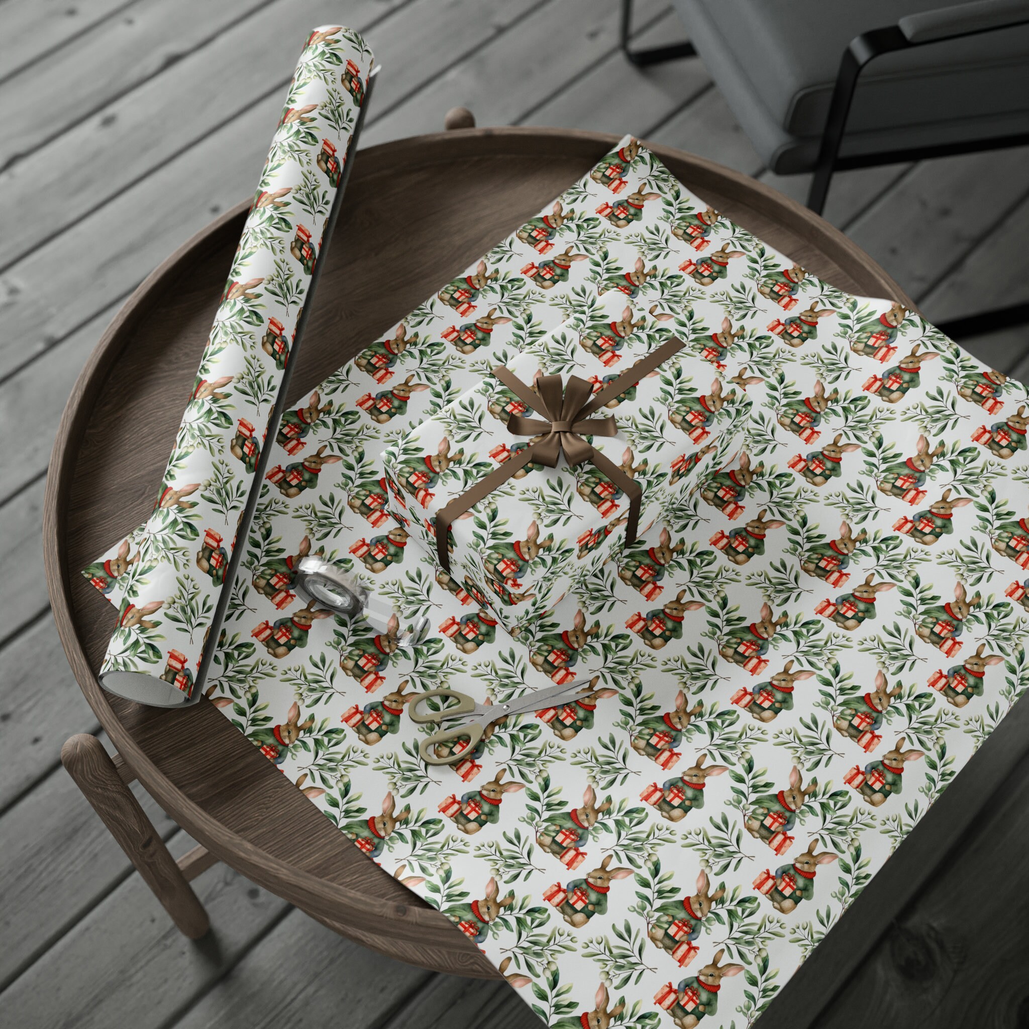 Christmas Rabbit Wrapping Paper, Winter Rabbit Wrapping Paper, Rabbit ...