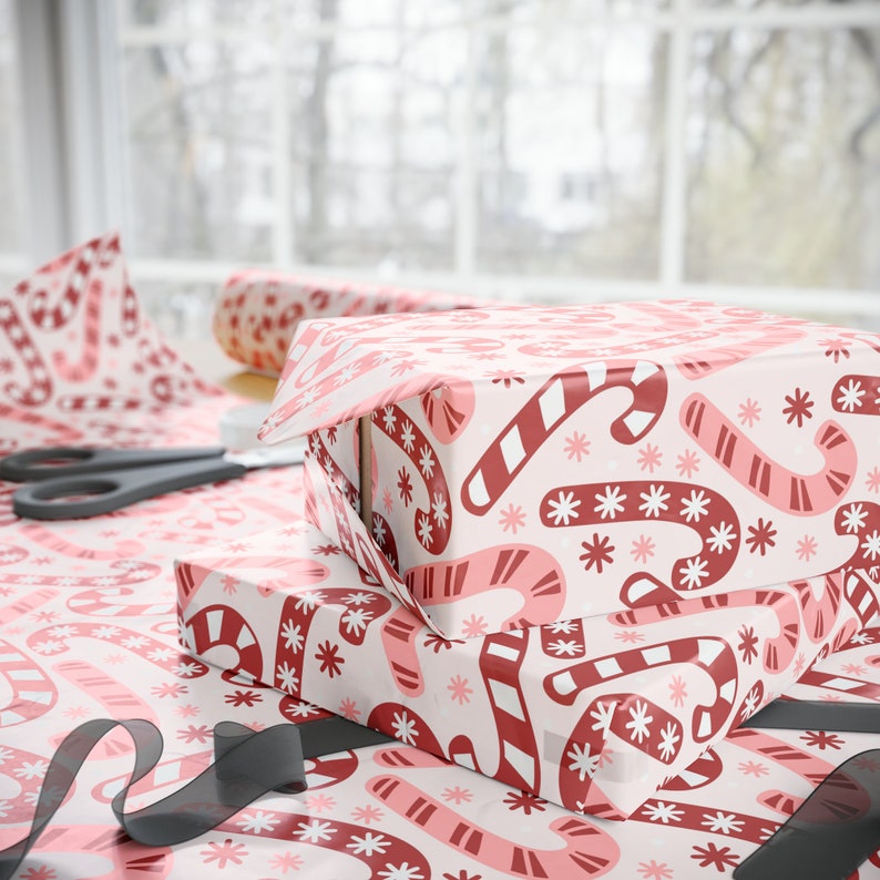 Pink Christmas Candy Cane Wrapping Paper Roll, Candy Cane Gift Wrapping ...