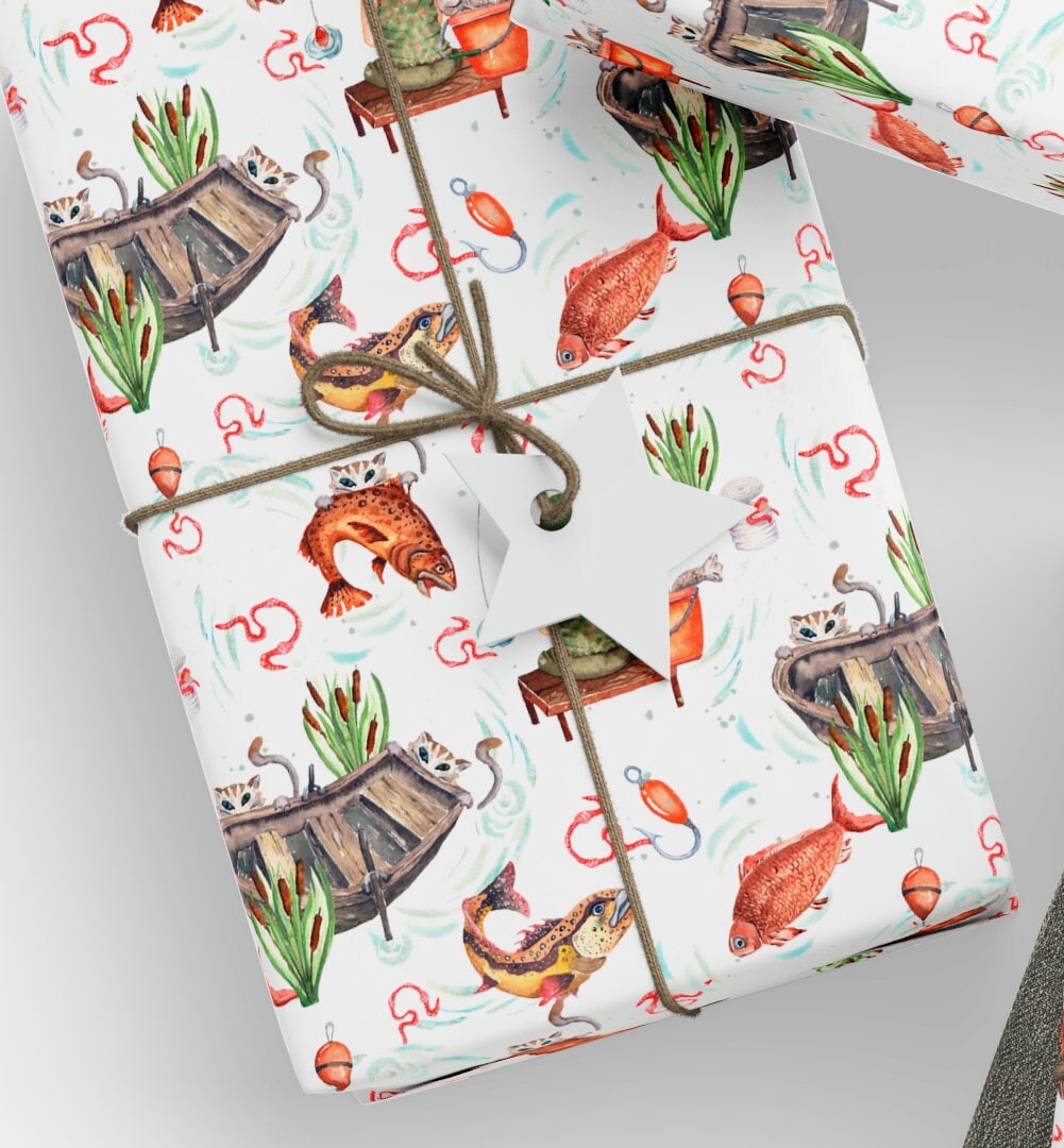 Fishing Wrapping Paper Roll, Fish and Fisherman Gifts Wrapping Paper ...
