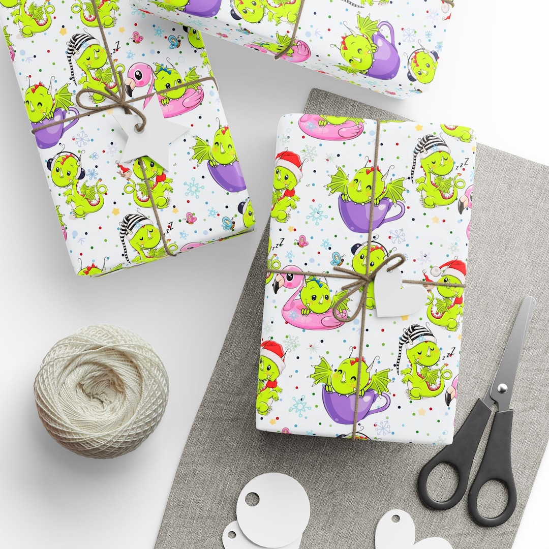 Dragon Wrapping Papers, Santa Dragon Wrapping Paper, Cute Dragons ...