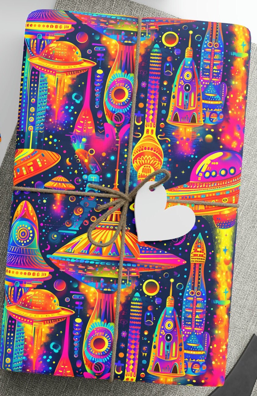 Spaceships Wrapping Paper Roll, Space Birthday Gifts, Space Wrapping ...