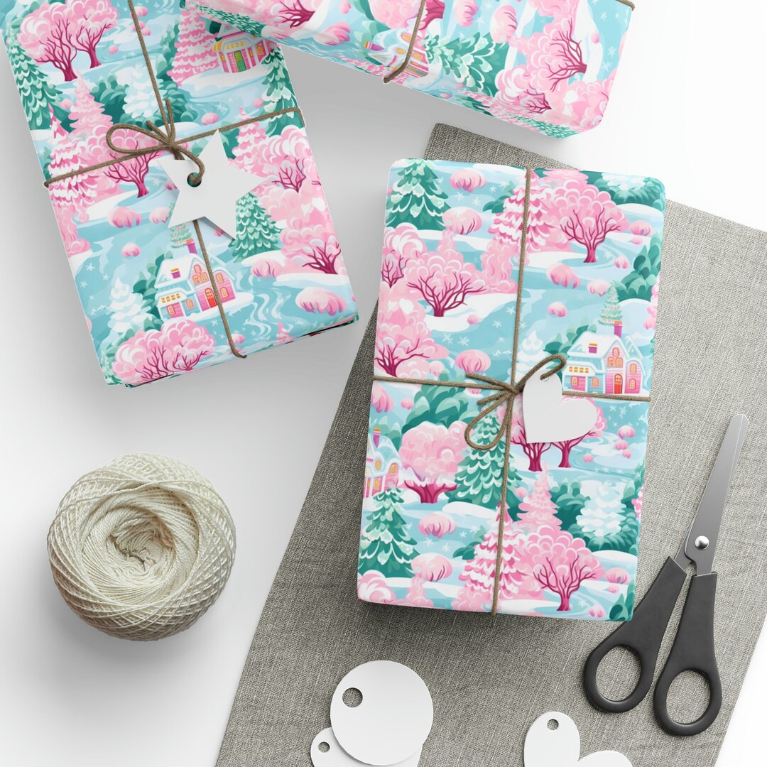 Pink Christmas Gift Wrapping Paper Roll, Pink Preppy Christmas Gift ...