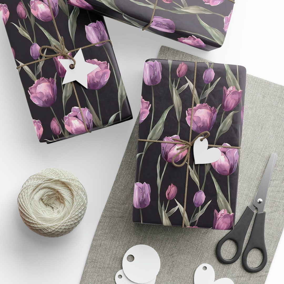 Tulips Wrapping Paper Roll, Purple Tulips Wrapping Paper, Tulips Gifts ...