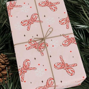 Coquette Candy Cane Wrapping Paper, Cute Bow Designs for Christmas ...