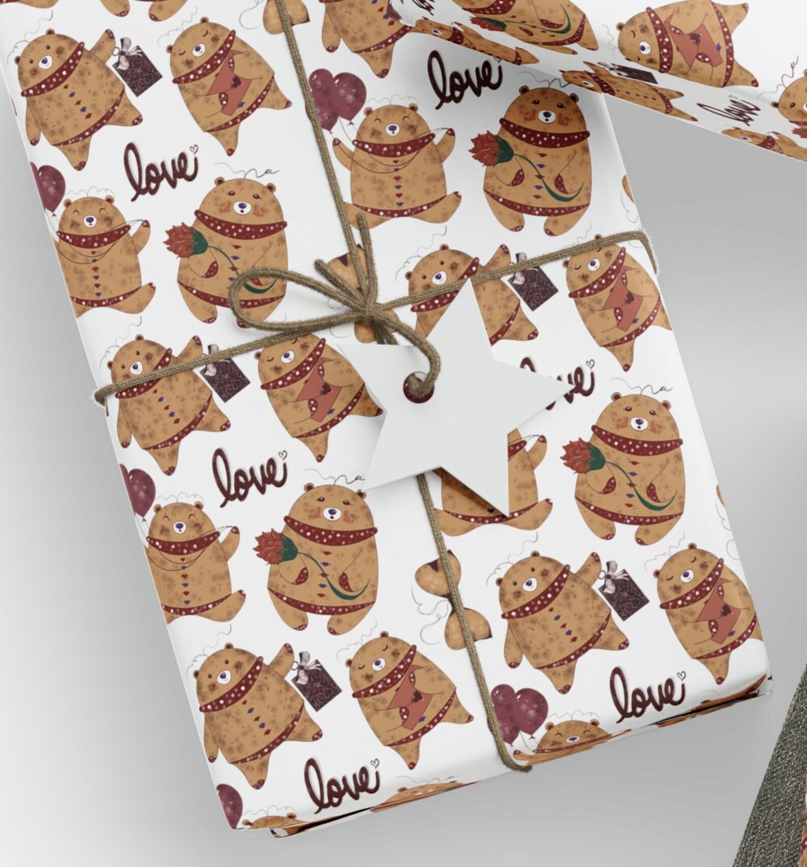 Bear Wrapping Paper Roll, Love Bears Wrapping Paper, Bear Birthday Gift ...